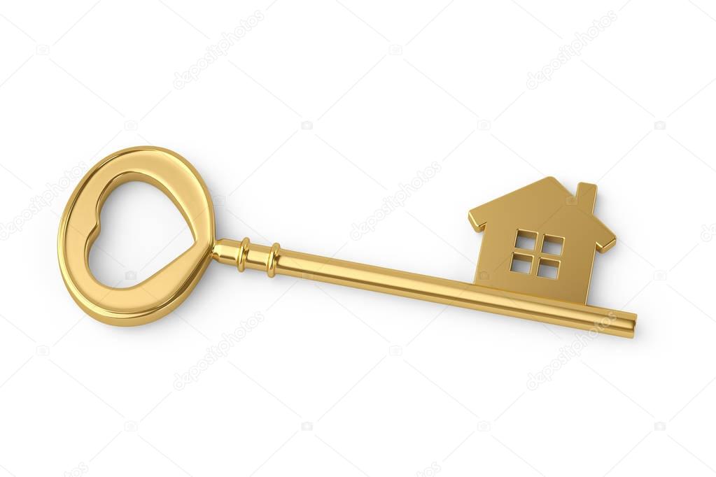 Gold house key on white background.3D illustration. — Stock Photo ...