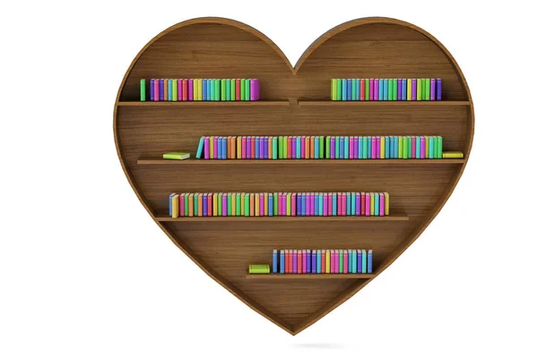 Education concept. Bookshelf with books and textbooks in form of ...