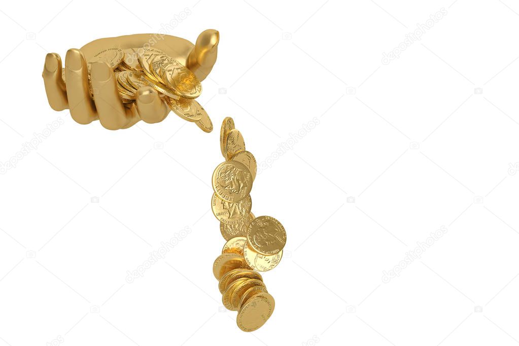 Manos de oro manteniendo la celebración de monedas de oro sobre un ...