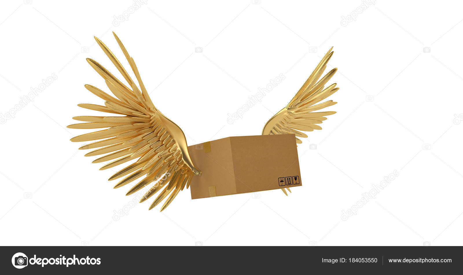 Box with gold wings flying box.3D illustration. — Stock Photo ...