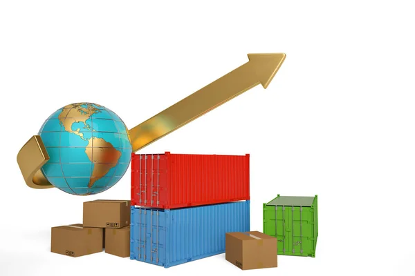 Cartons and globe on white background. 3D illustration. Stock Photo by ...