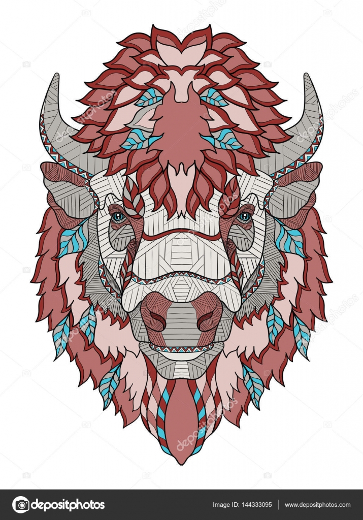 American buffalo head zentangle stylized, vector, illustration, hand ...