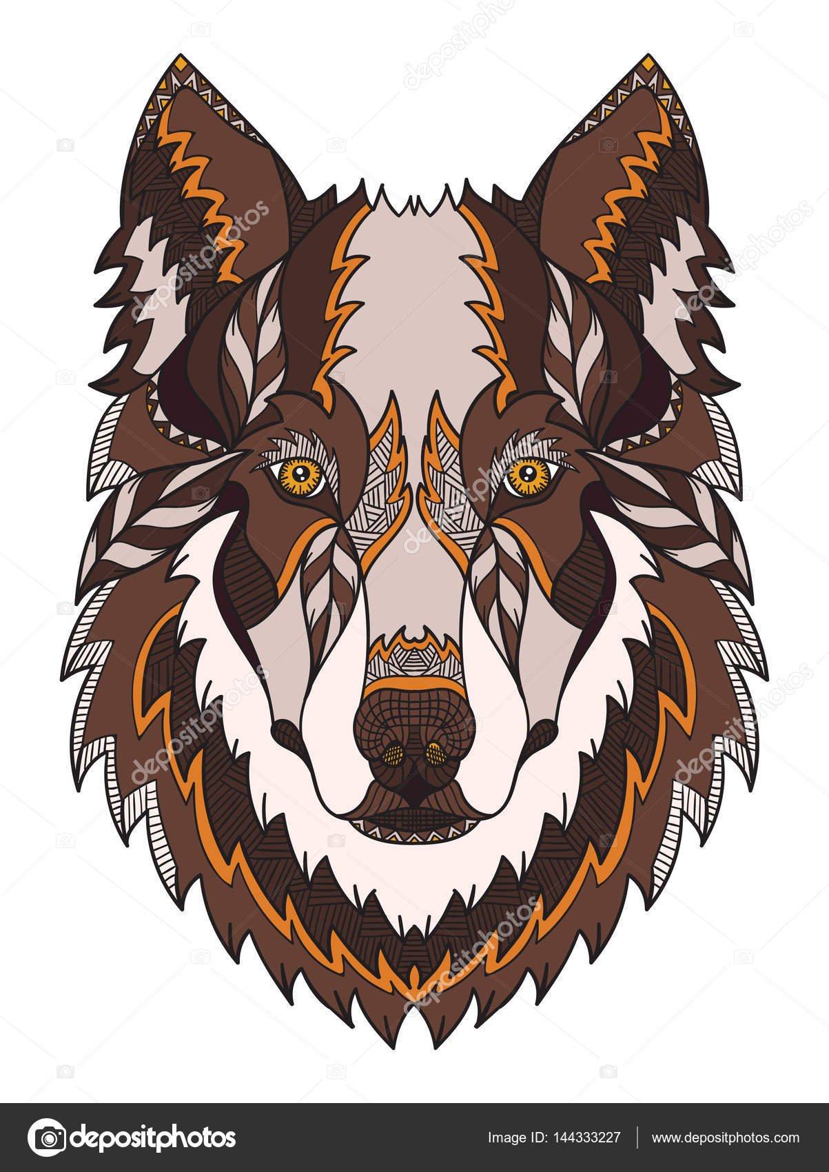 Wolf head zentangle stylized, vector, illustration, freehand pencil ...