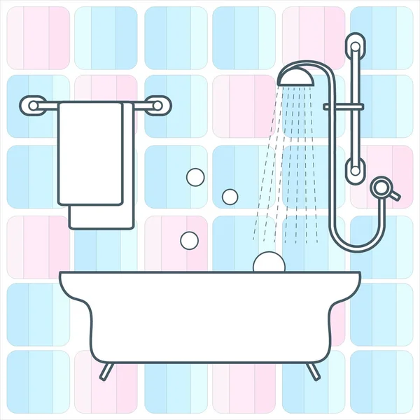 Cute Vector Illustration Of Variety Bathroom Elements Shower B Stock