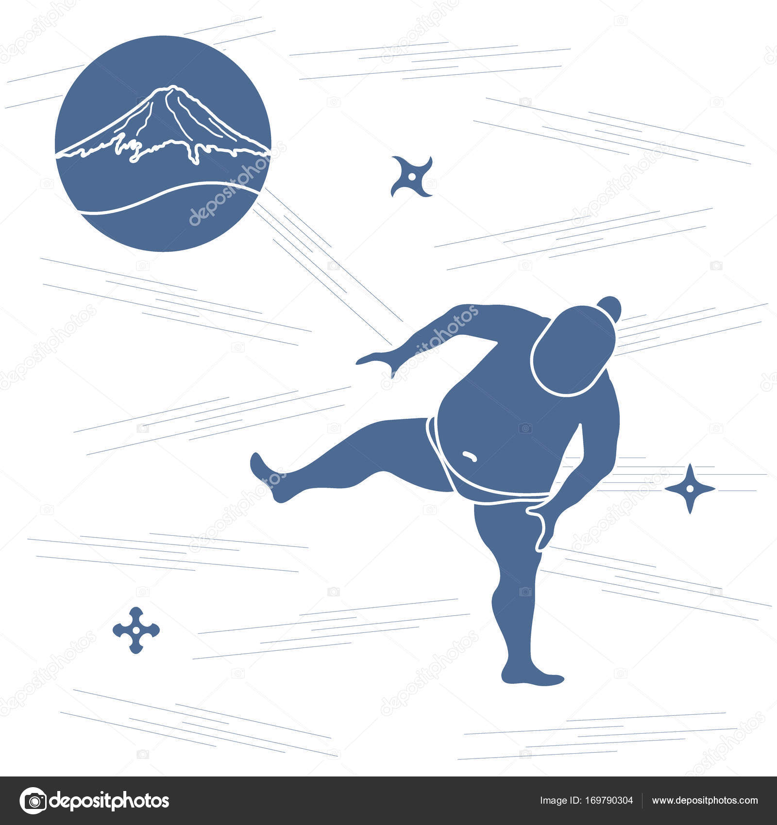 Vector illustration of sumo wrestler, shurikens and mountain Fuj Stock ...