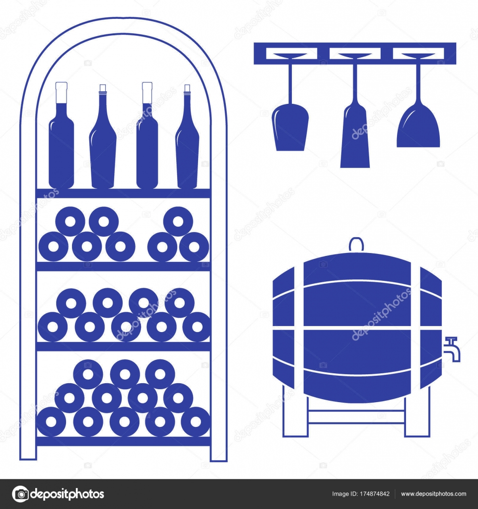 Stylized icon of a colored wine rack, bottles of wine, wine glas Stock ...