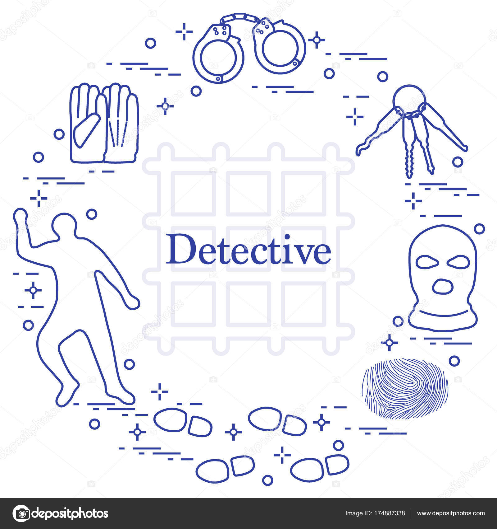 Criminal and detective elements. Crime, law and justice vector i Stock ...