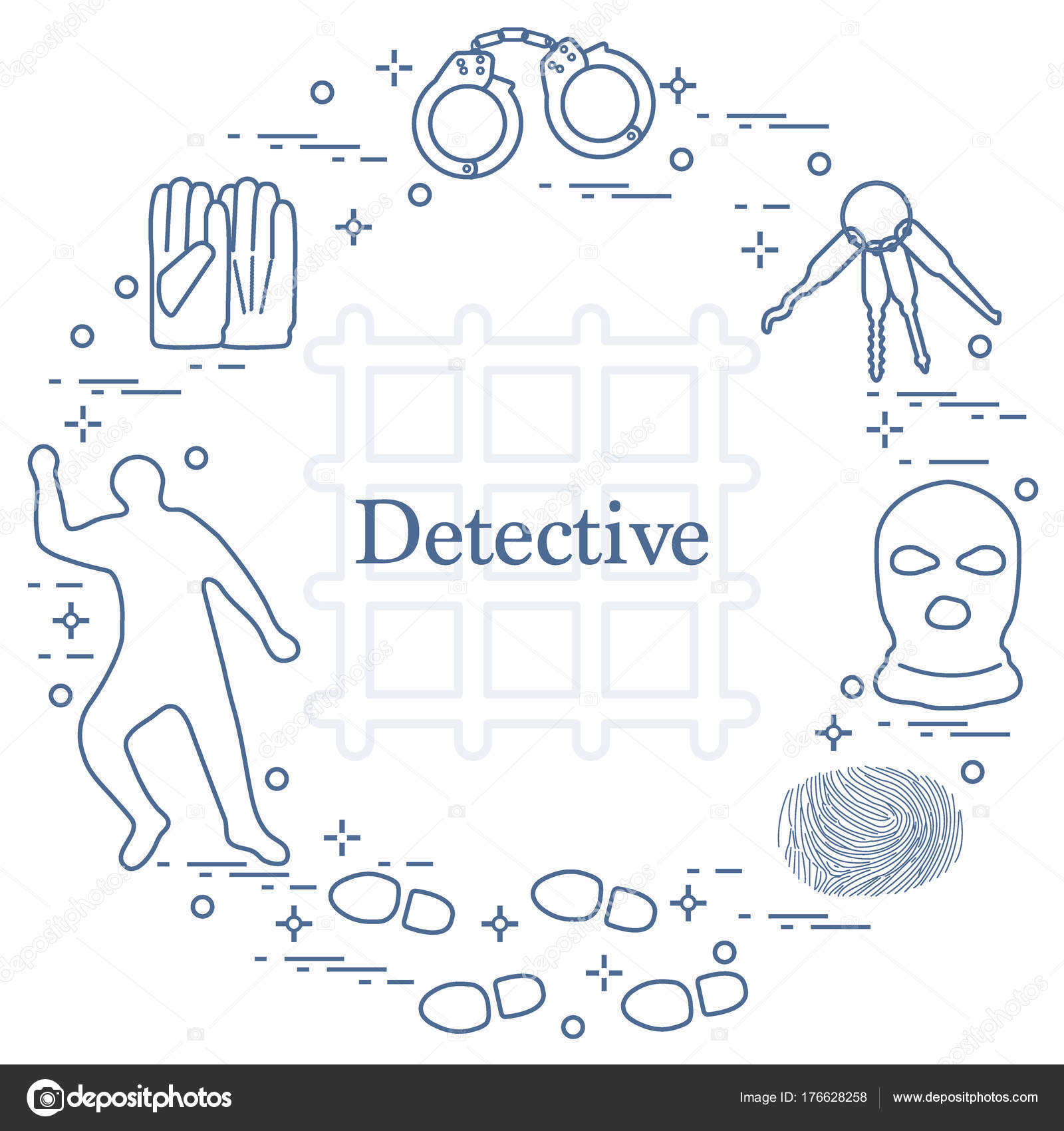 Criminal and detective elements. Crime, law and justice vector i Stock ...