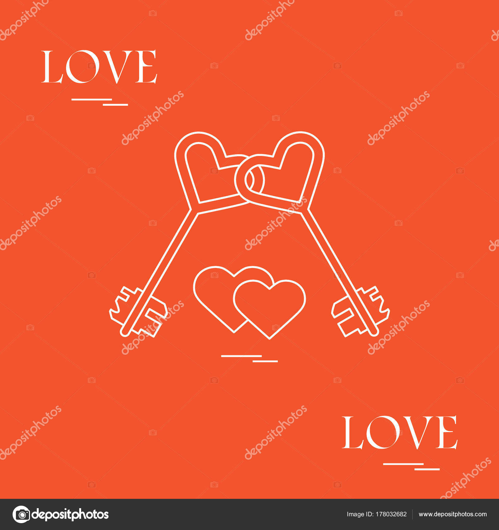 Cute vector illustration of love symbols: heart key icon and two Stock ...