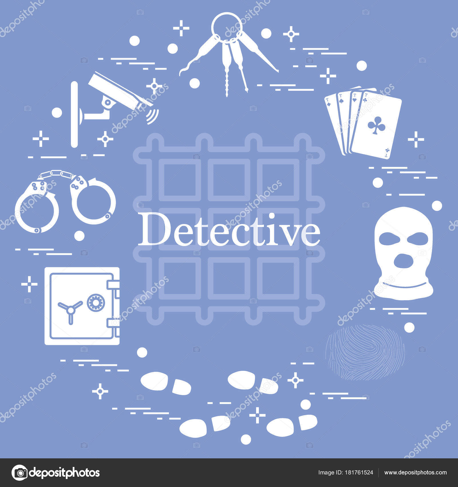Criminal and detective elements. Crime, law and justice vector i Stock ...