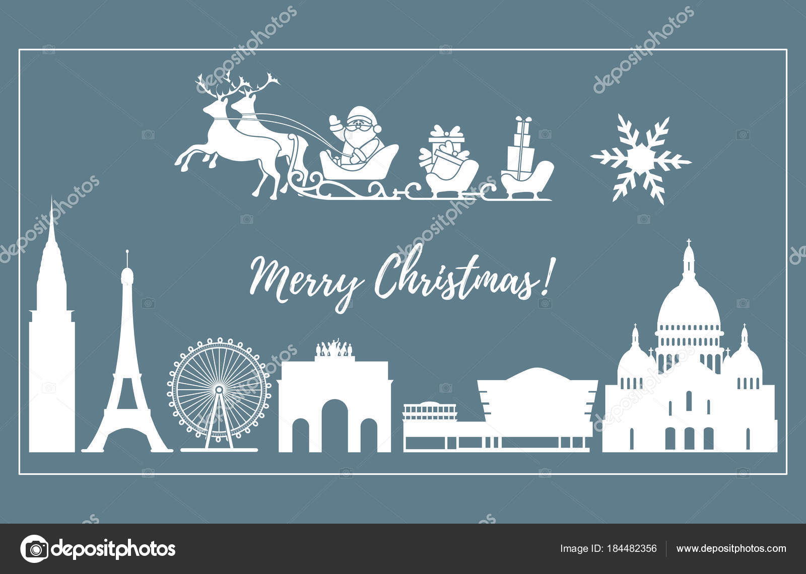 Santa Claus in sleigh flying over buildings. Stock Vector Image by ...