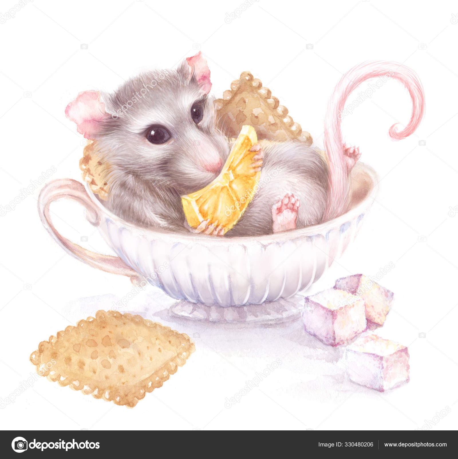Watercolor Illustration Rat Tea Cup Cookies Stock Illustration by ©feelonenka@gmail.com #330480206
