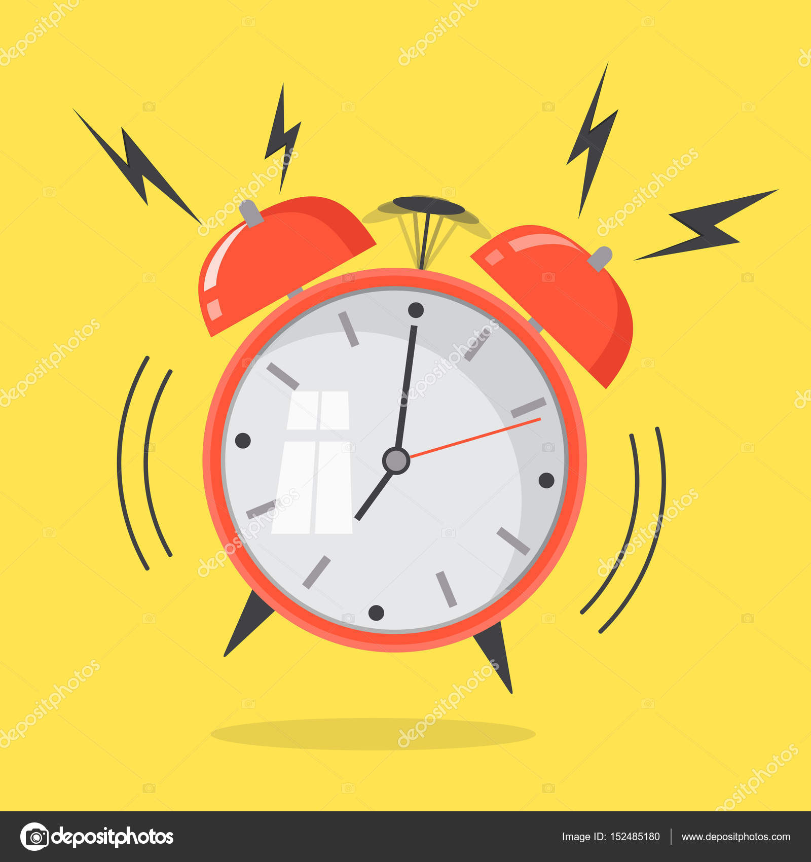 Cartoon alarm clock ringing. Wake up morning concept. Flat design Stock ...