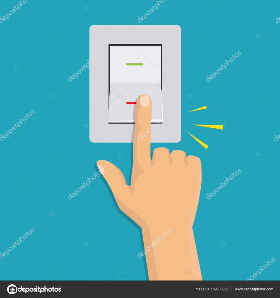 Isometric icon. Hand turning on the light switch. Toggle switch. Stock ...