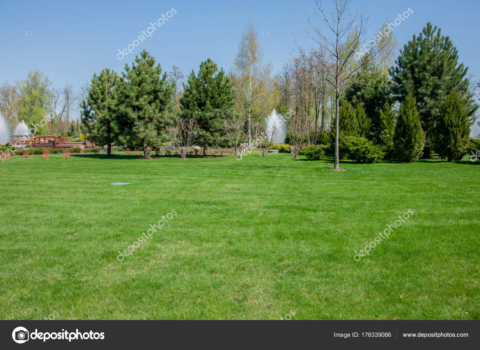 Beautiful Park Scene Public Park Green Grass Field Stone Paths Stock ...