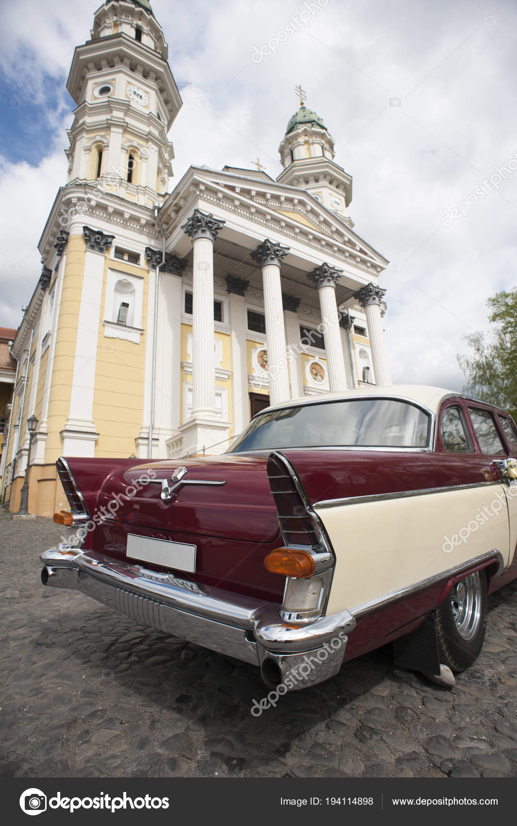 Old retrocar standing on church background. – Stock Editorial Photo ...