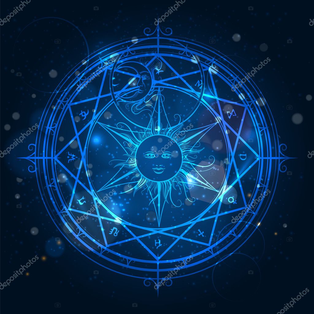Alchemy magic circle on blue background Stock Vector Image by ...