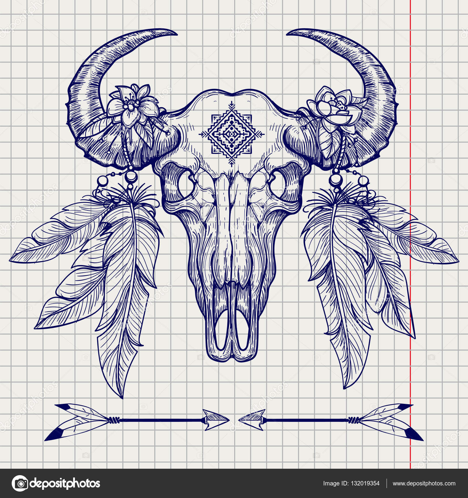 Buffalo Skull Drawing