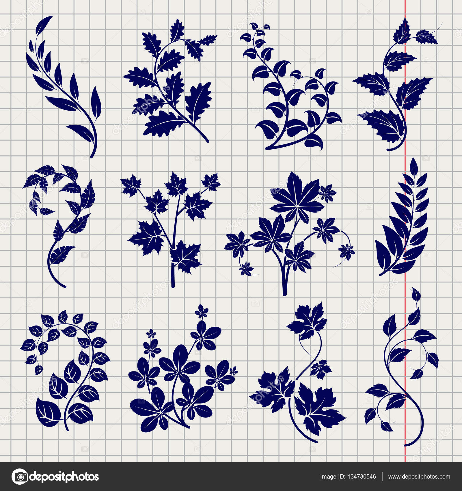 Floral branches collection on notebook page Stock Vector by ©vectortatu ...