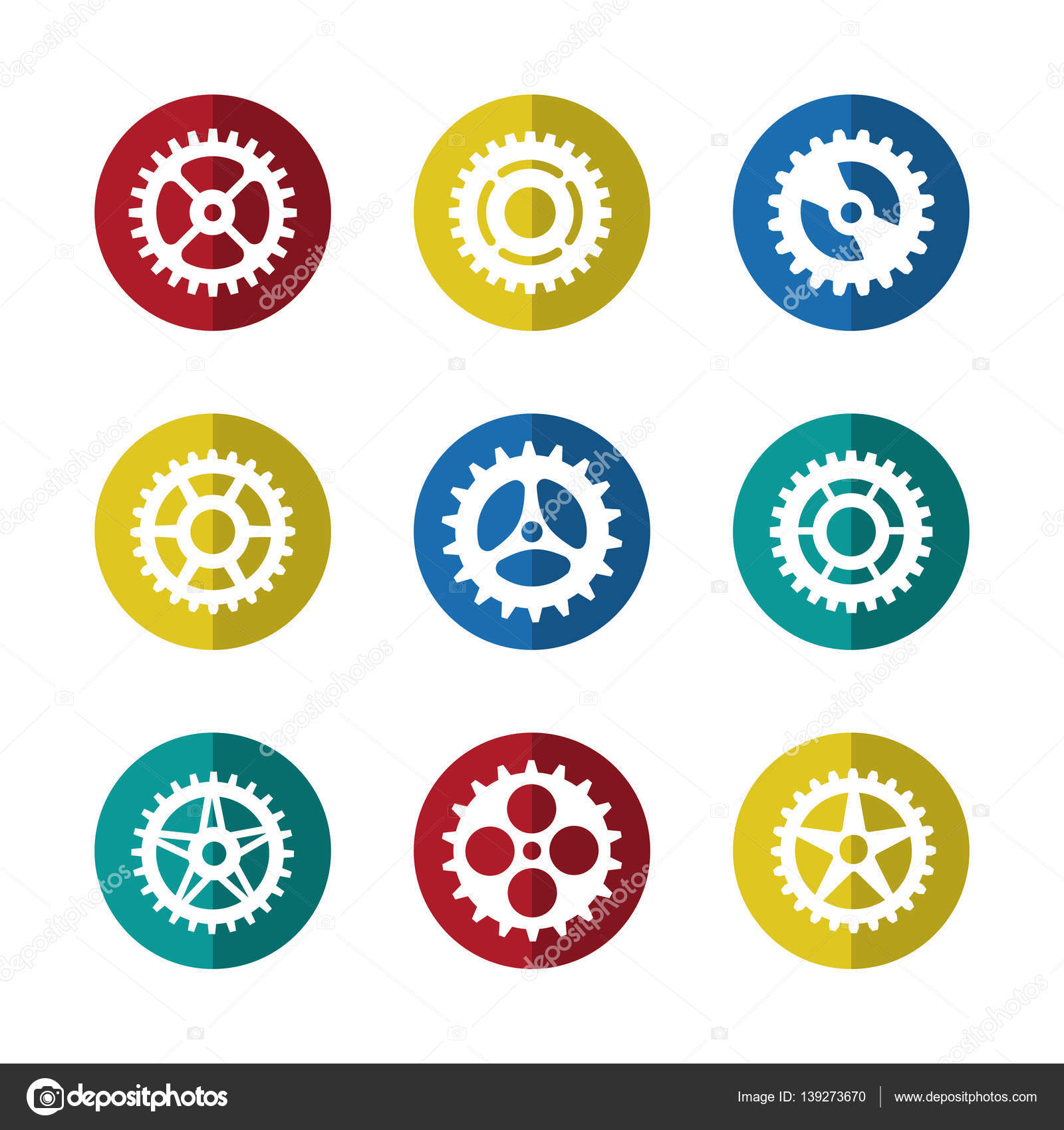 Gears icon set on colorful circles Stock Vector Image by ©vectortatu ...