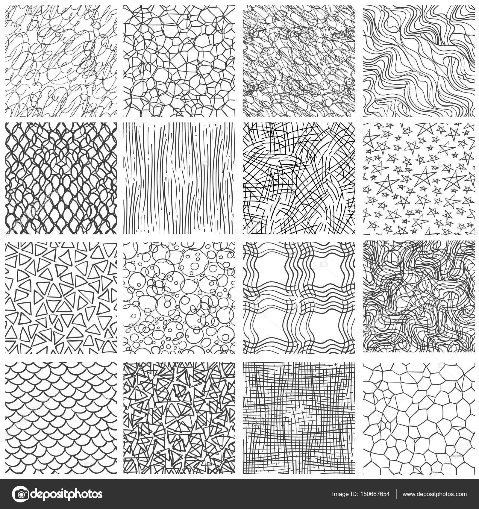 Bosquejo lineal patrones sin costura conjunto Vector de stock ...