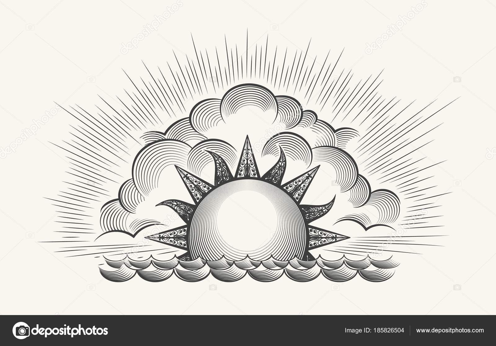 Vintage engraved sun with waves Stock Vector Image by ©vectortatu ...