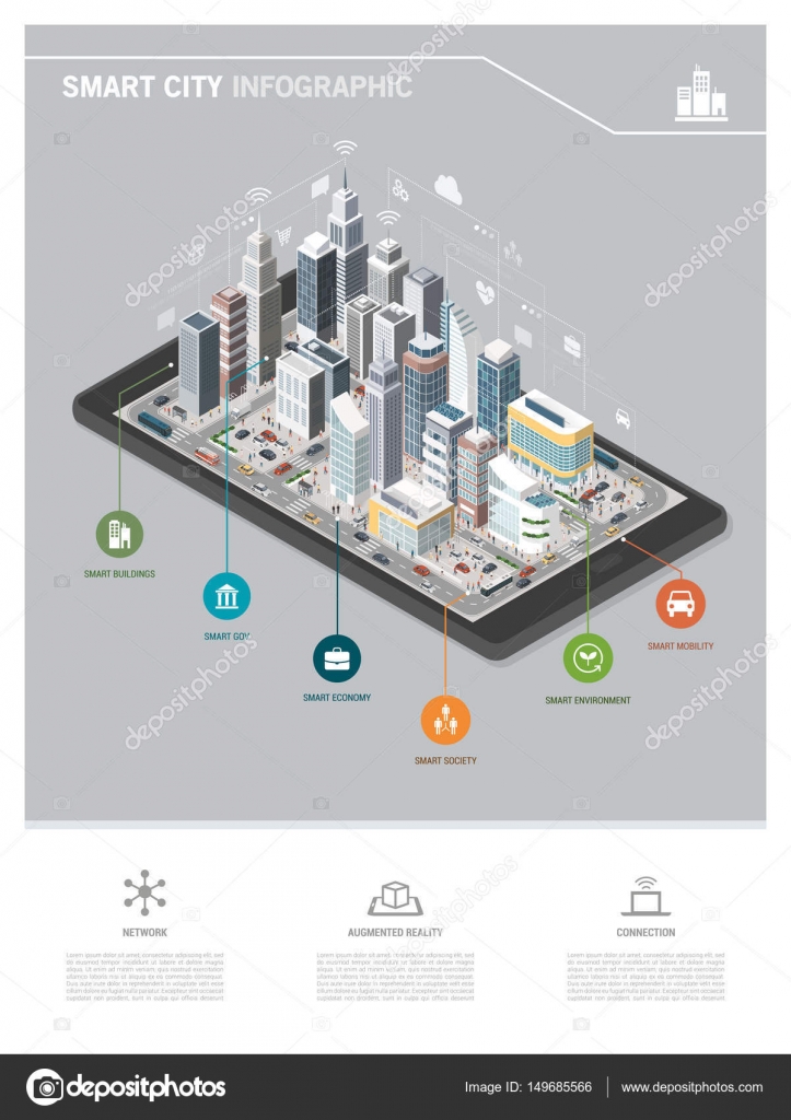 Contemporary isometric smart city — Stock Vector © elenabs #149685566