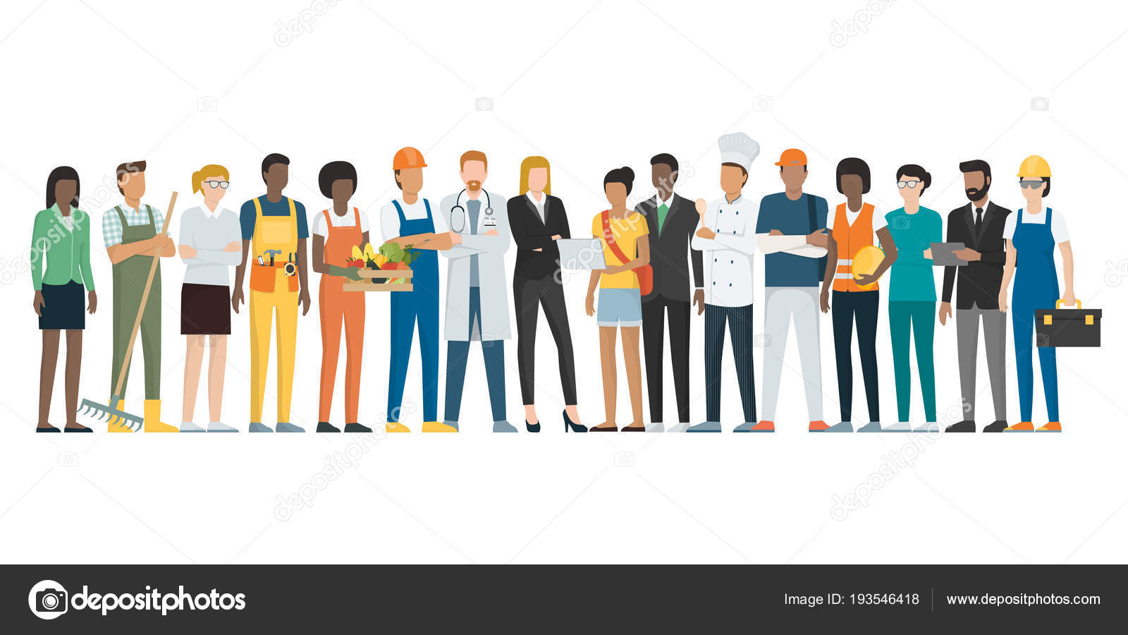 Different Professional Workers Standing Together Isolated White ...
