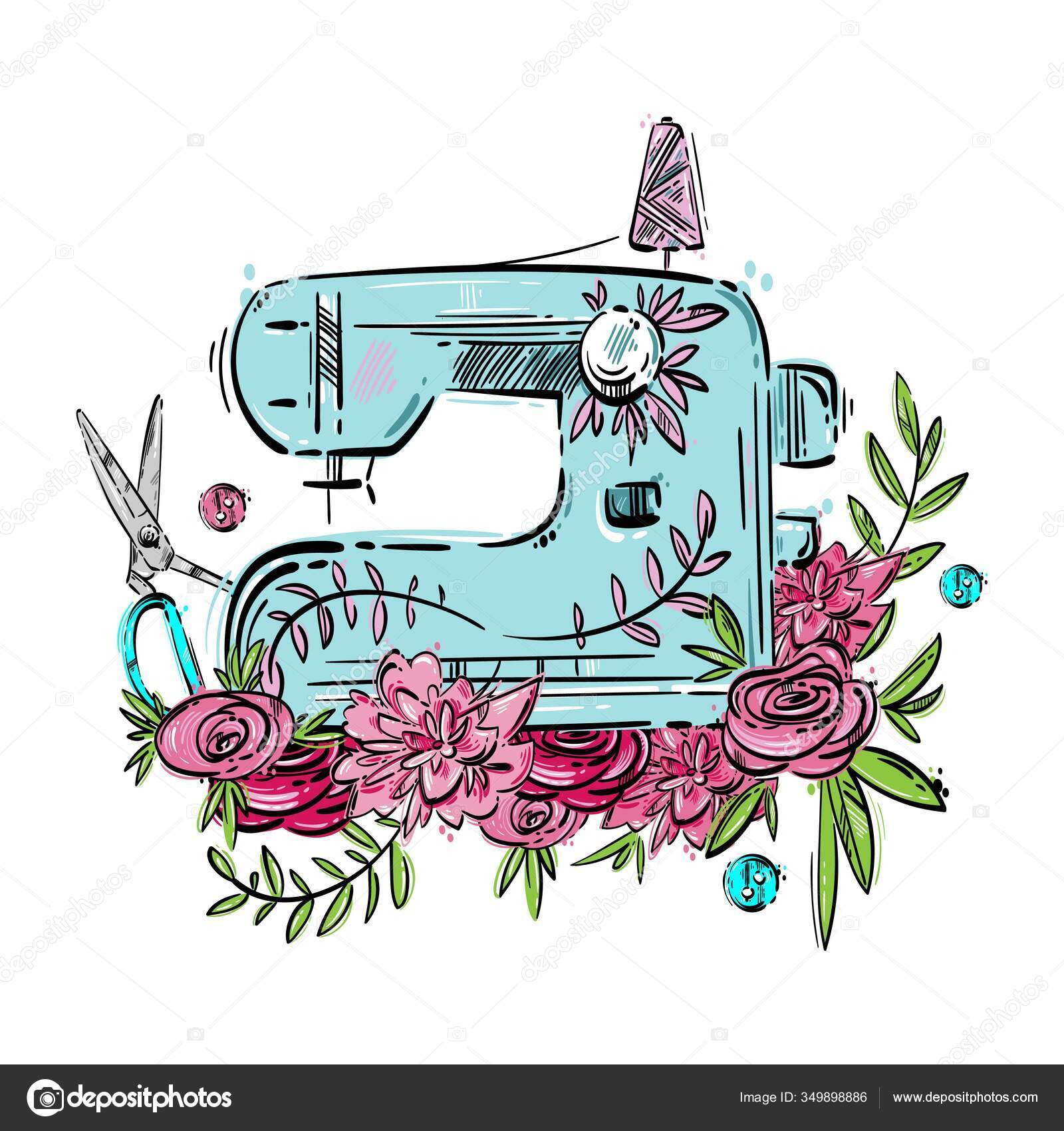 Vector Abstract Illustration Sewing Machine Stock Vector Image By