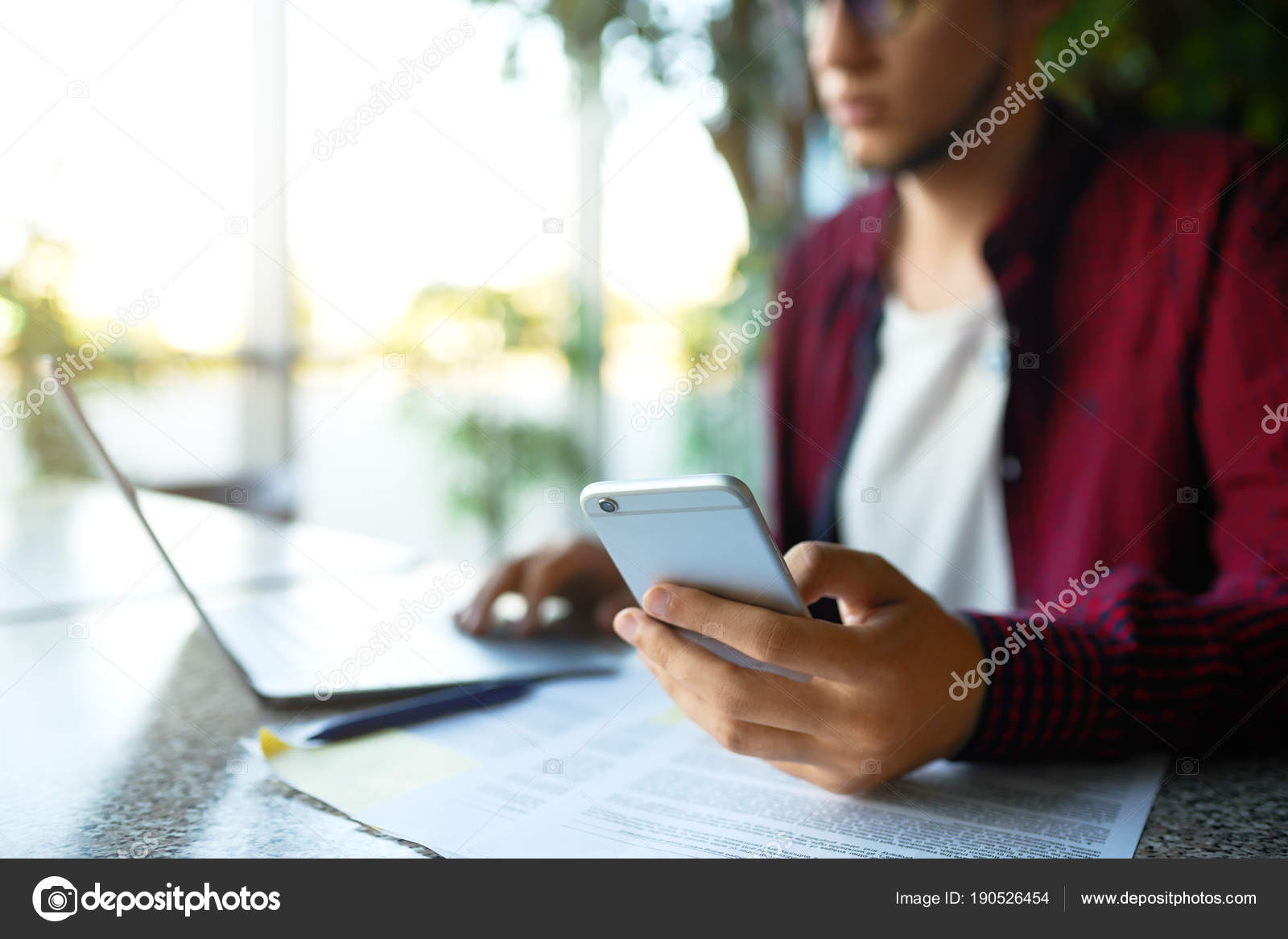 Smiling Young Hipster Man Glasses Laptop Table Programmer Web Developer ...