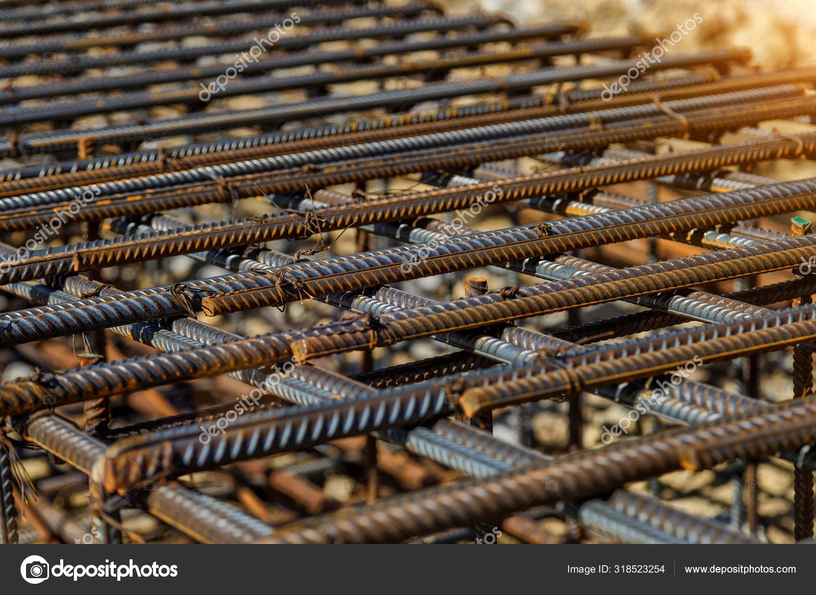 Industrial background. Rebar texture. Rusty rebar for concrete p ...
