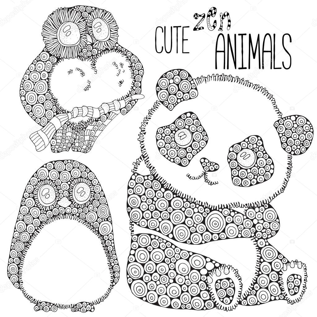 Zentangle cute animals | Set of cute animals in zentangle style — Stock ...