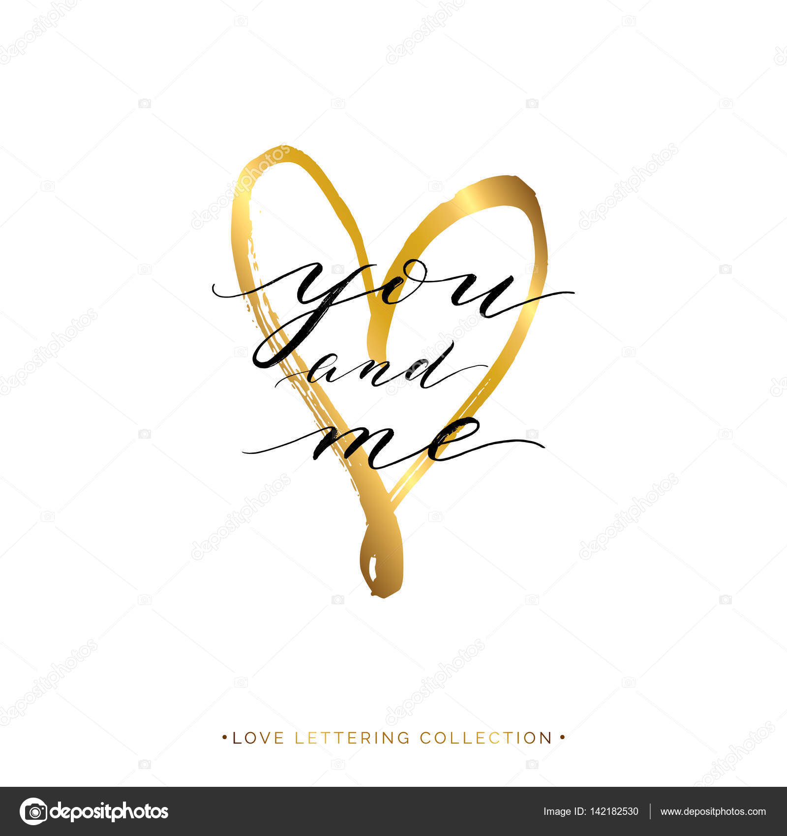You and Me text with gold heart isolated Stock Vector Image by ...