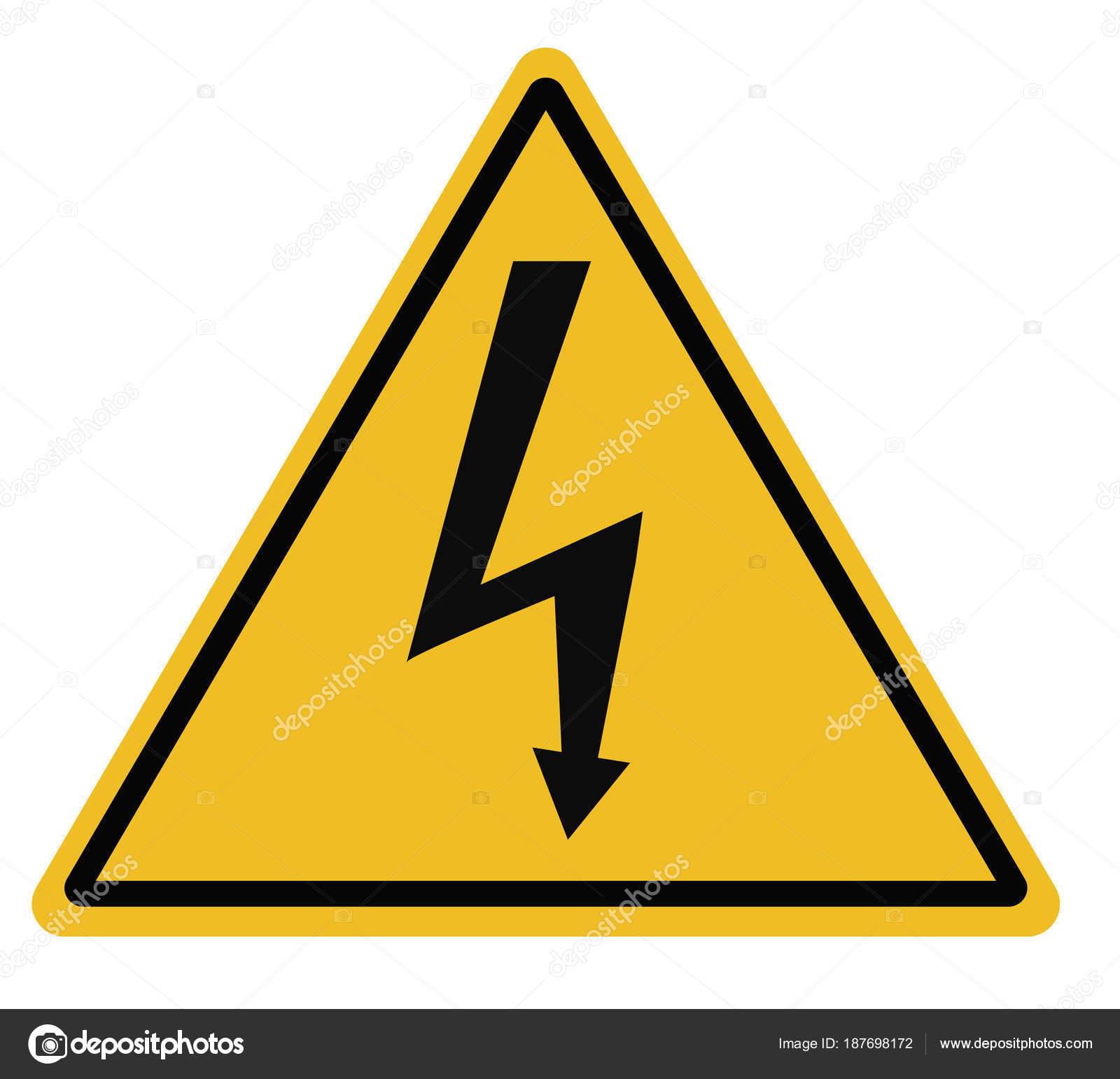 High voltage triangular warning sign on white background. high v Stock ...