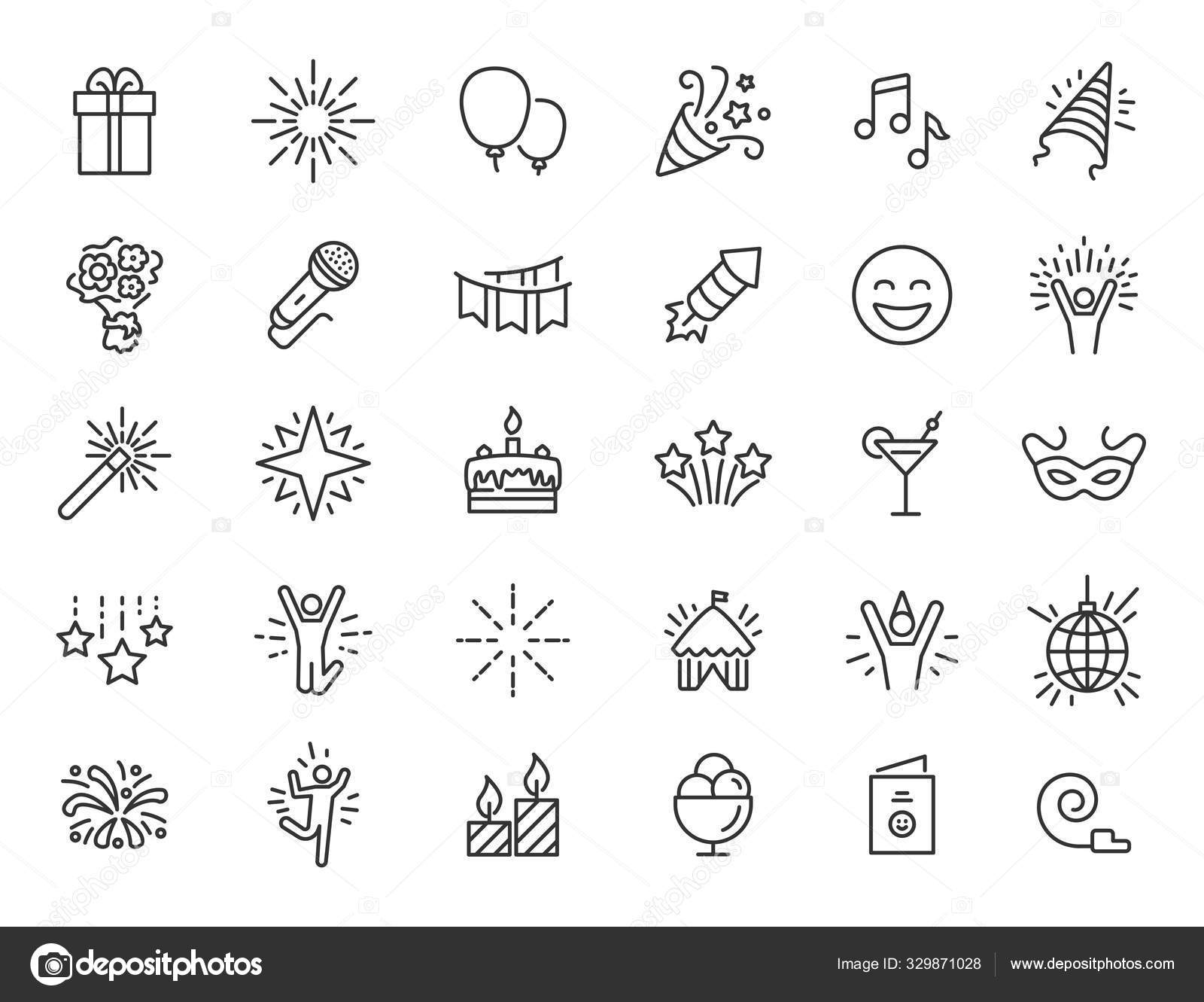 Reihe linearer Parteisymbole. Feiersymbole in schlichtem Design ...