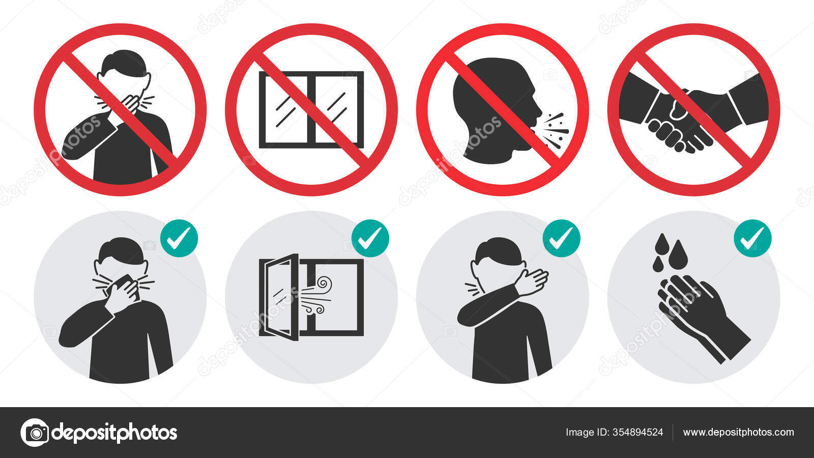 Preventive Measures Icons Getting Sick Spreading Virus Set Prohibition ...