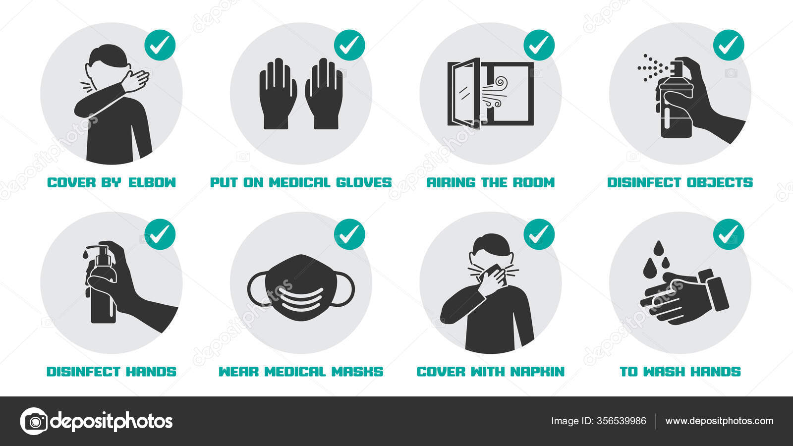 Preventive Measures Icons Getting Sick Spreading Virus Stock Vector ...