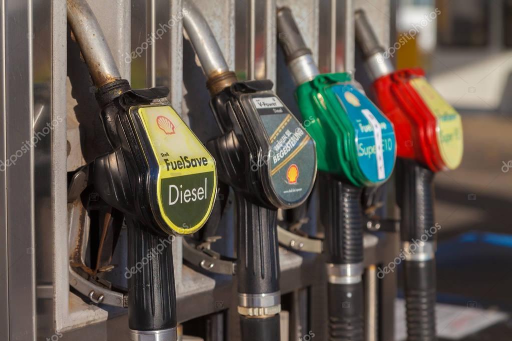 Filling nozzles at a Shell gas station. — Stock Editorial Photo ...