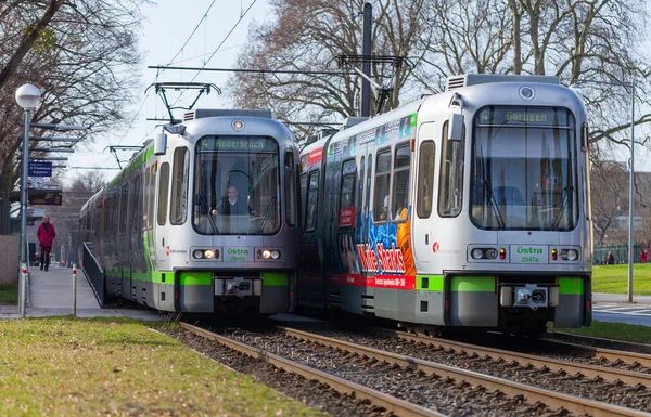 German tram from UESTRA drives to the next stop – Stock Editorial Photo ...