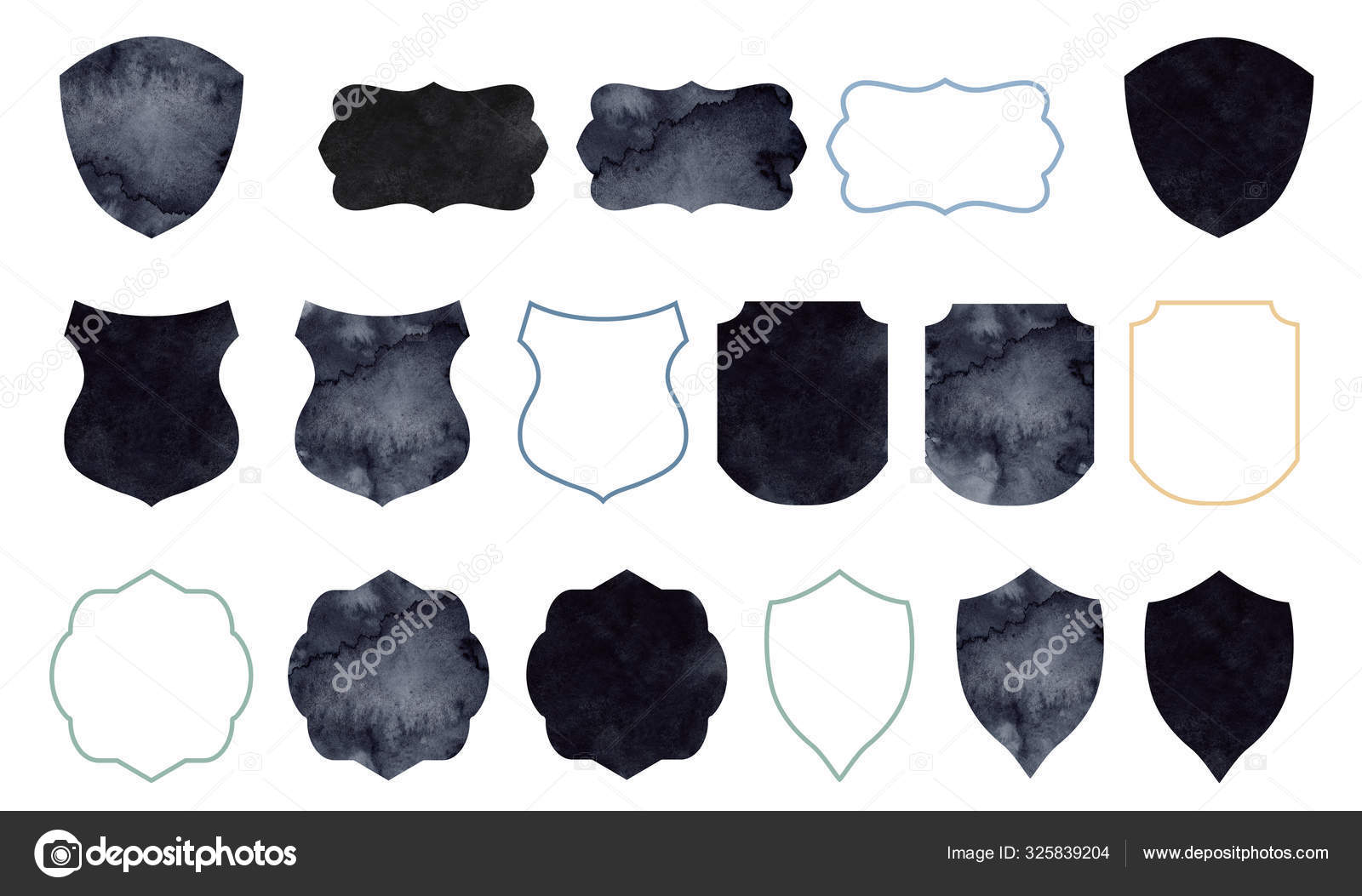 Luxury Heraldic Crests Logo Element Set with watercolor texture Stock ...