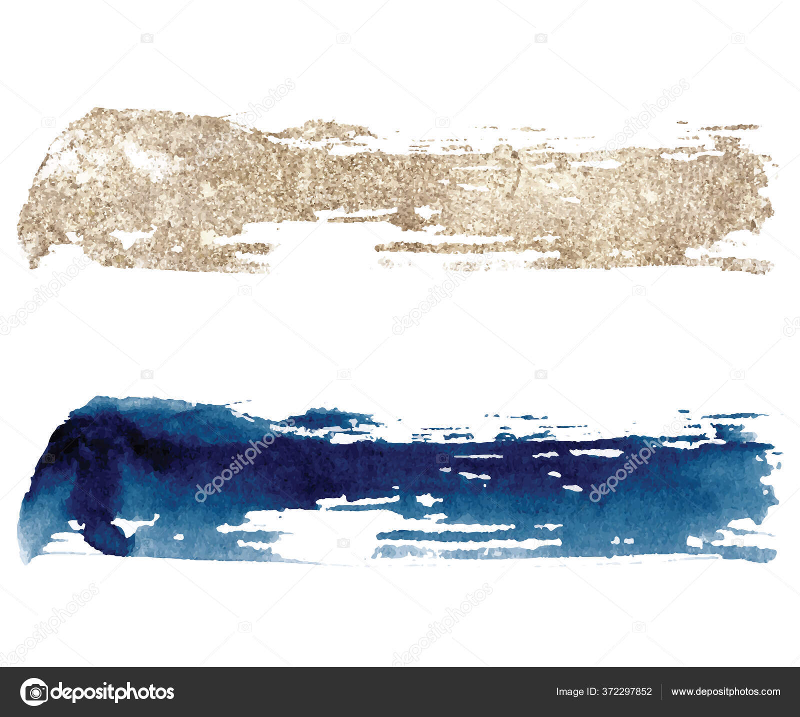 Abstract watercolor classic blue and gold brush strokes on white ...