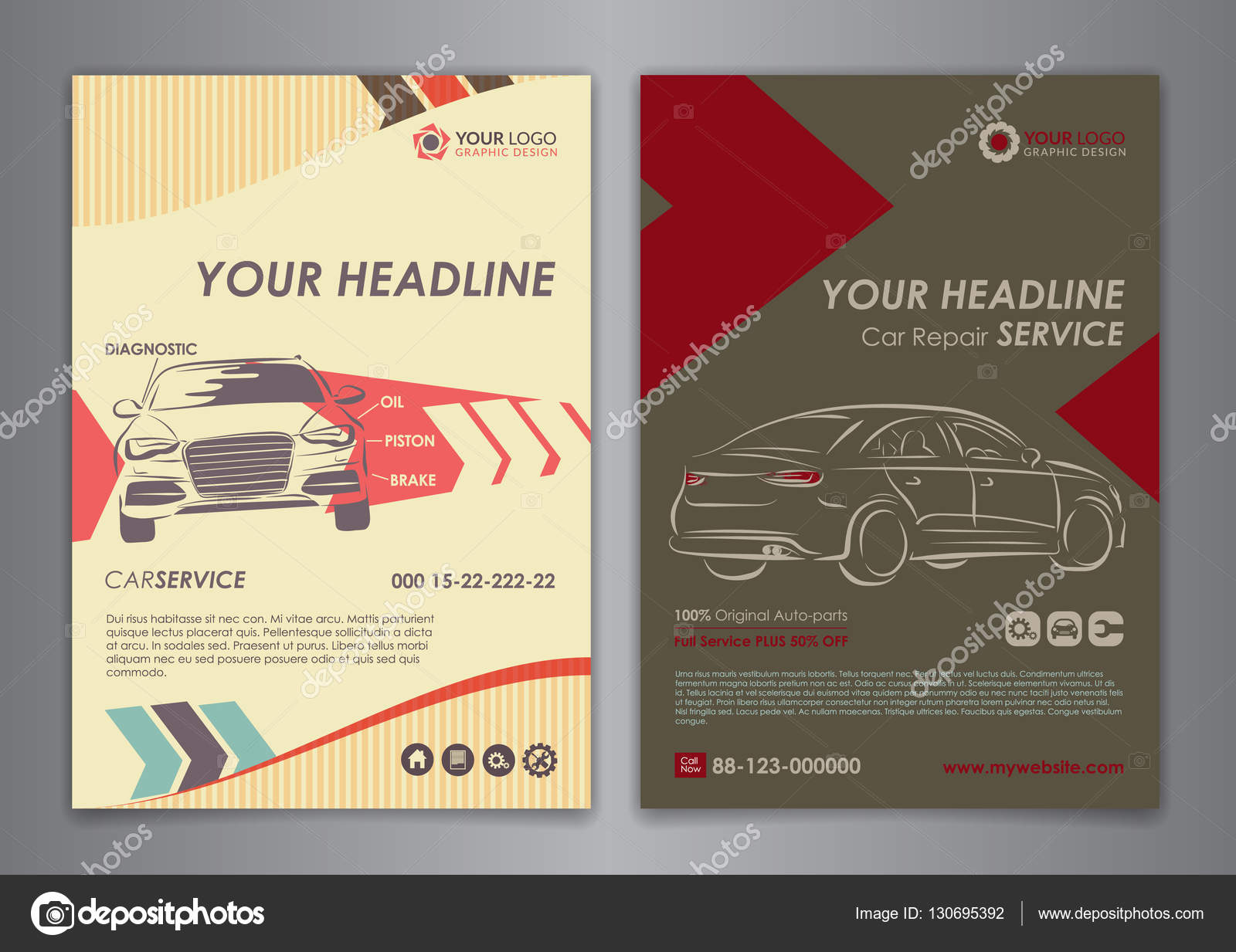 Set A5, A4 service car business layout templates. Auto repair Brochure ...