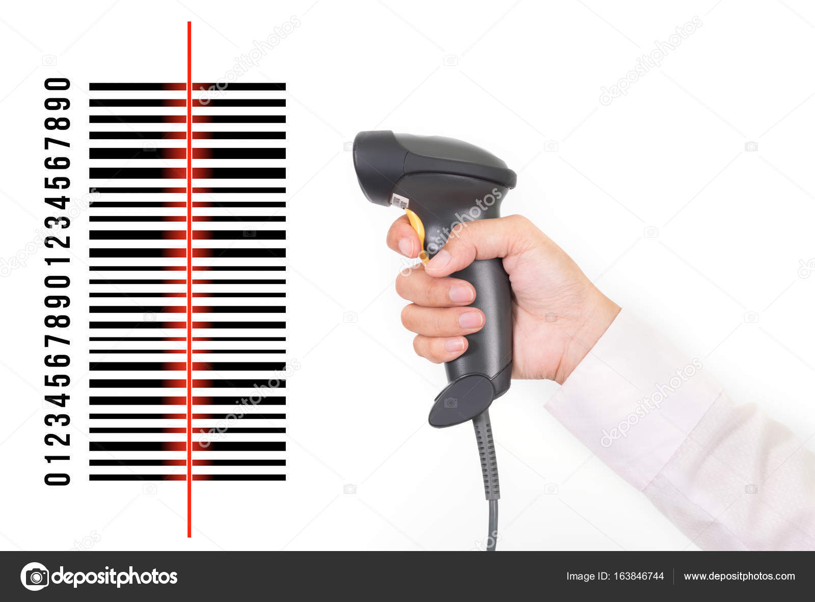 Closeup of hand holding bar code scanner Stock Photo by ©Aunging 163846744