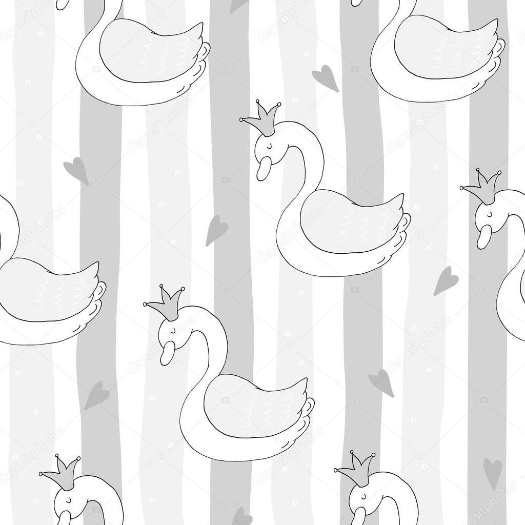Patr n sin costura dibujado a mano con cisne. ilustraci n vectorial 2024