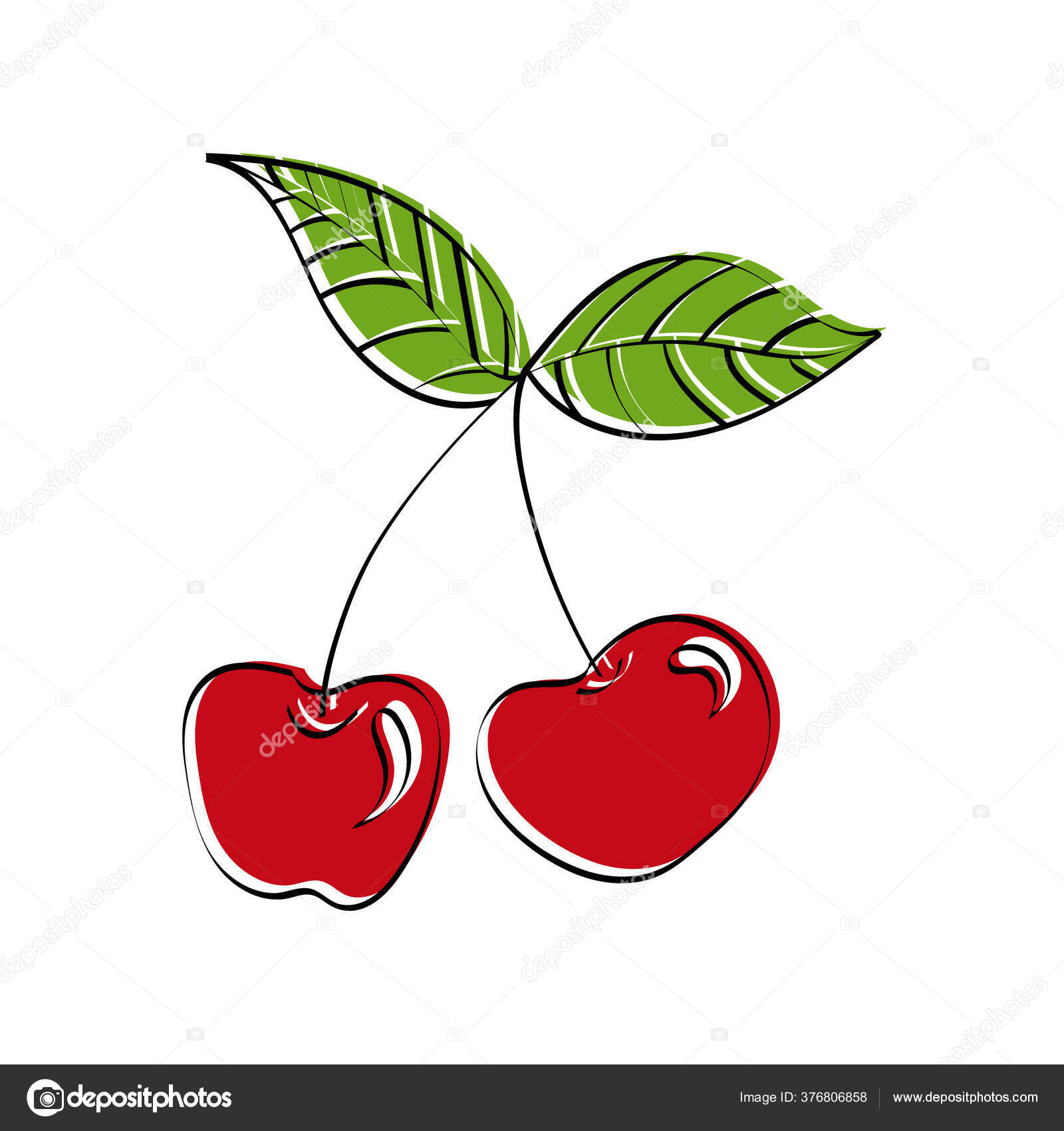 Cereza Ilustración Dibujada Mano Color Vectorial Aislada Sobre Fondo ...