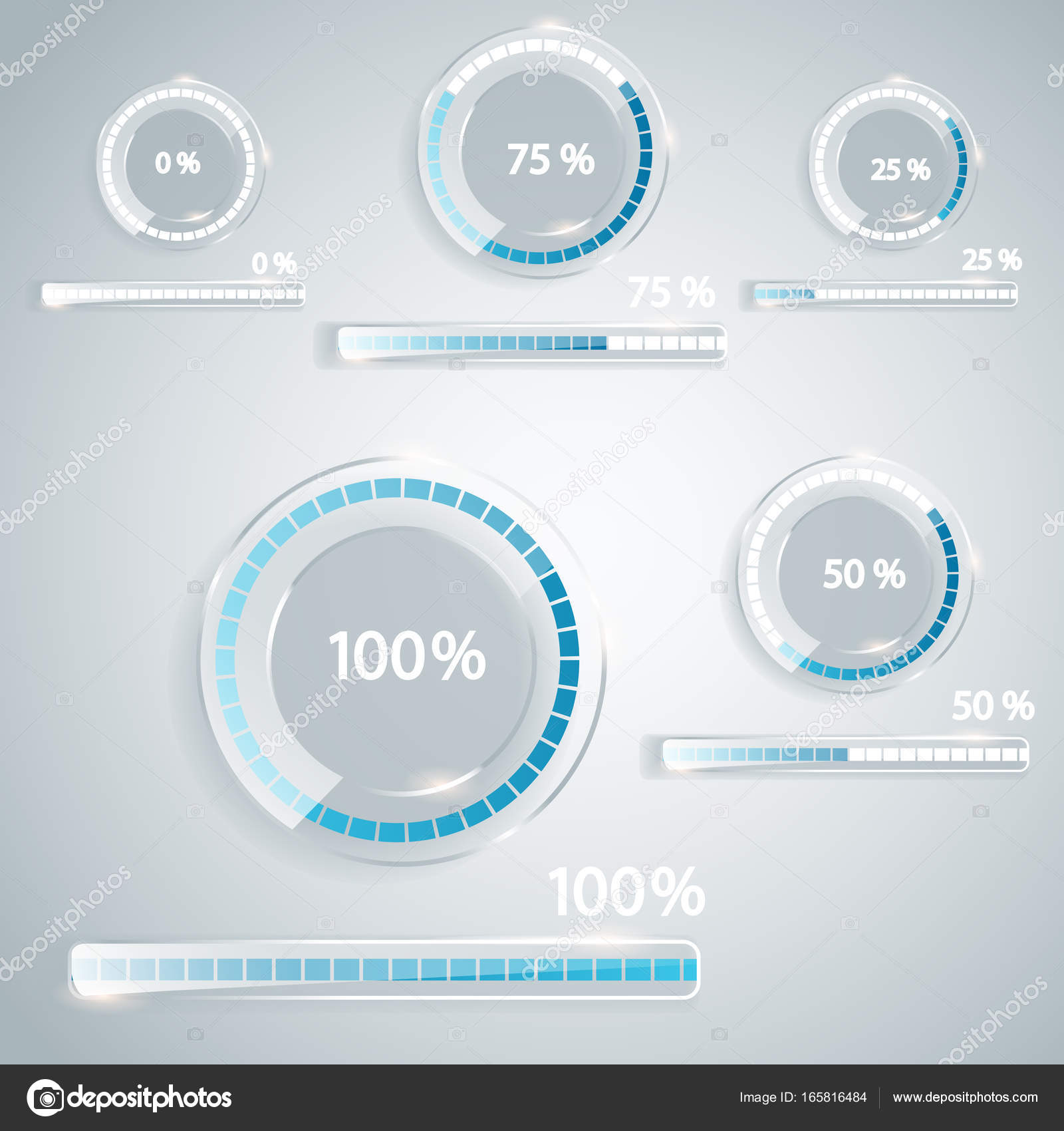 Set of loading bars and spinner bars with loading step numbe Stock ...