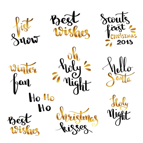 Christmas hand drawn lettering Design set. Handwritten Christmas quotes ...