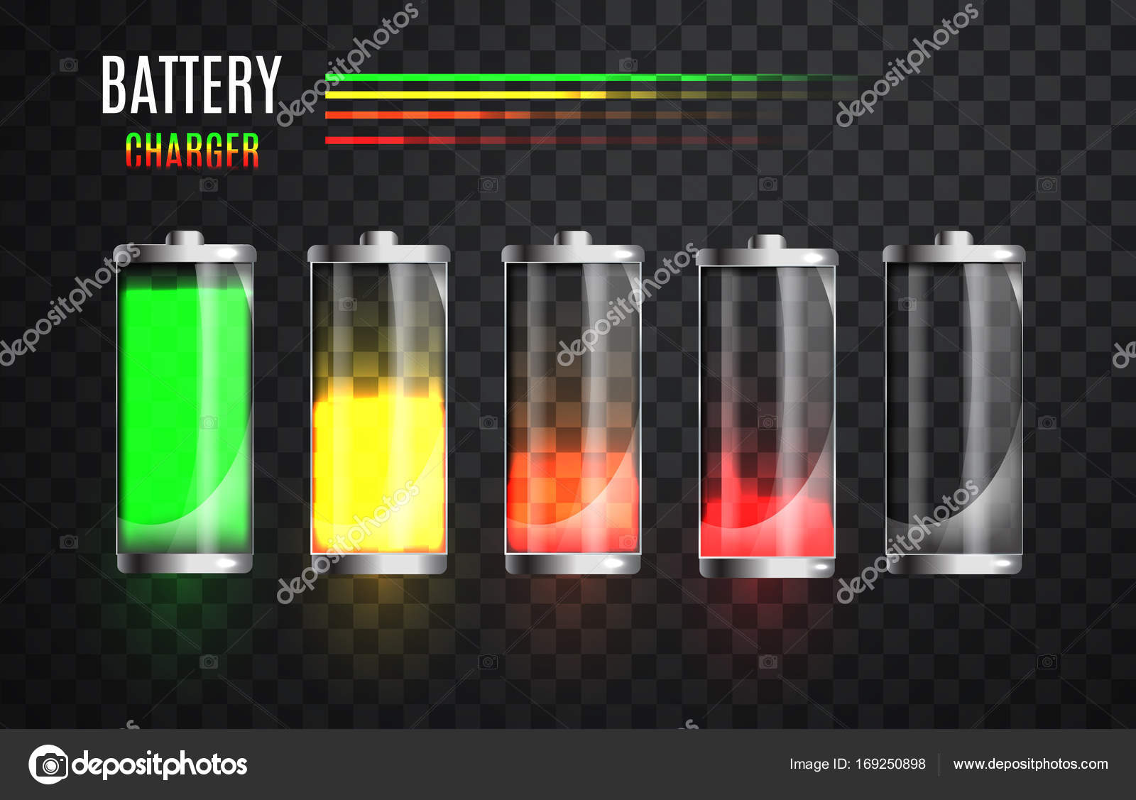 Charged and Discharged fully battery. Battery charge status. Charging ...