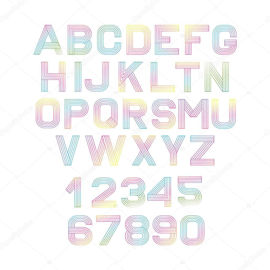 Fuente lineal vectorial. Líneas multicolores del alfabeto. Alfabeto ...