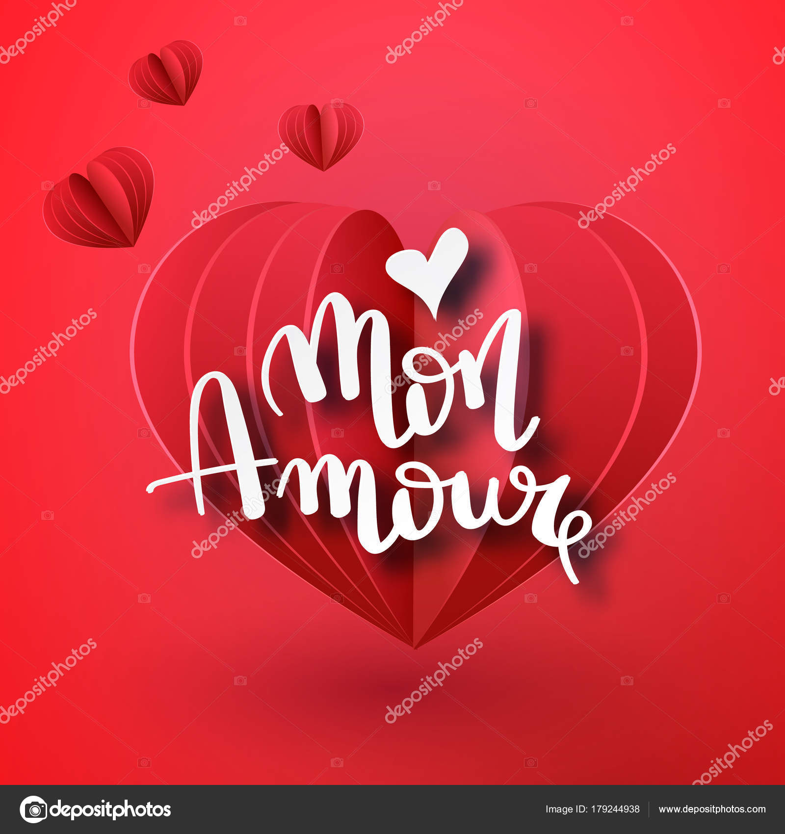 Mon amoure vector handwritten text greeting card card design with 3d ...